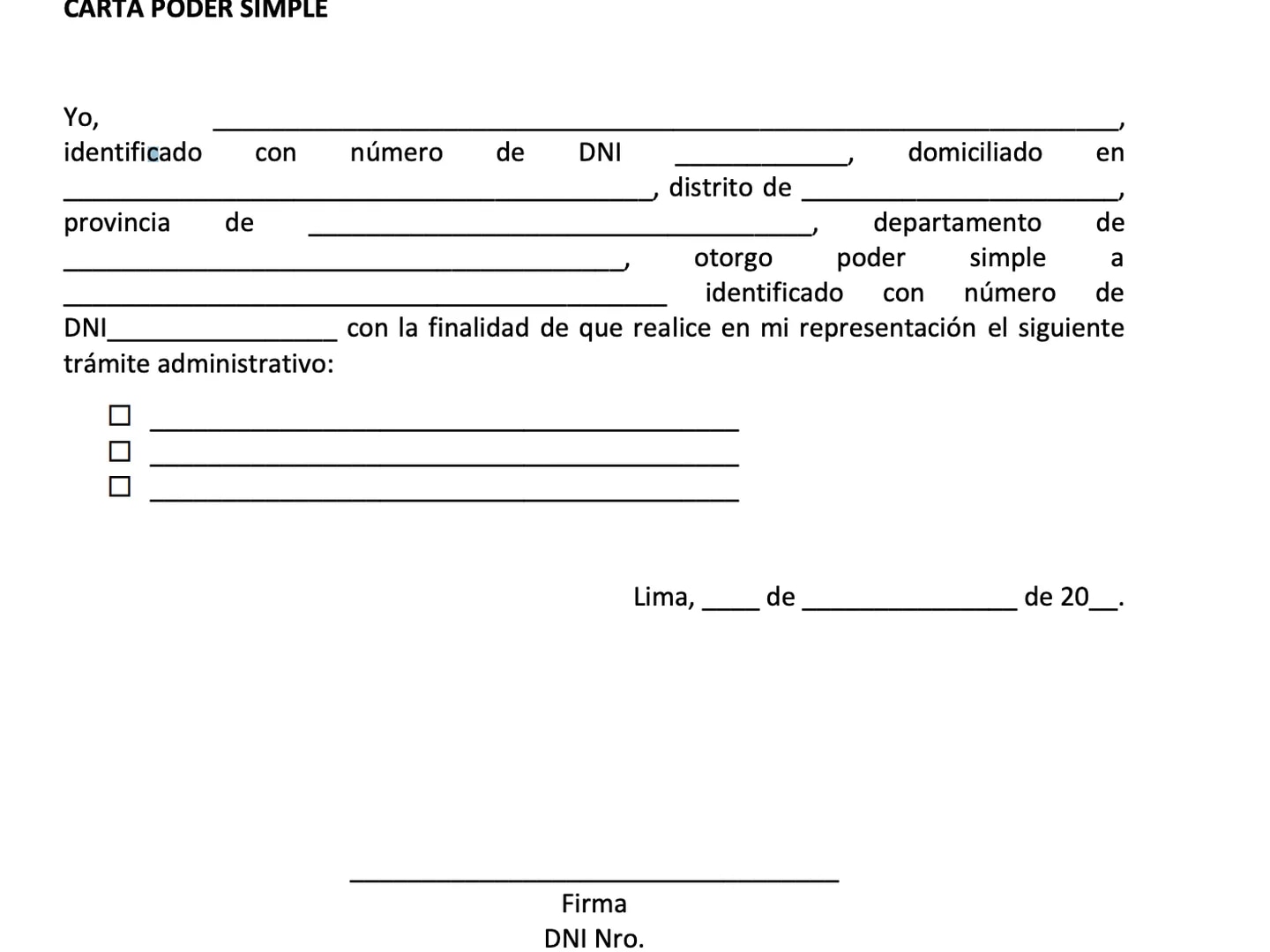 Formato de carta poder simple para realizar trámites - Carta Creativa